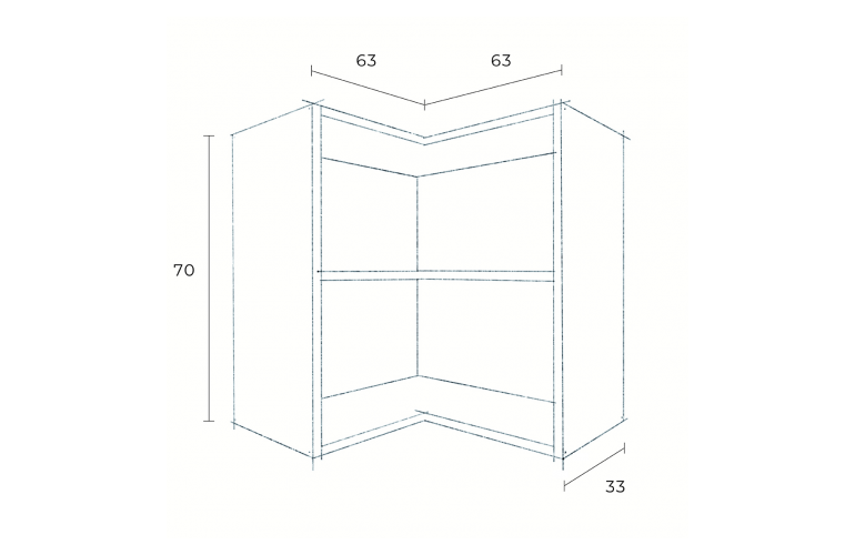 Kitchen L Shape Corner Wall Unit - 70cm Height - 33cm Depth | EzzyDoors